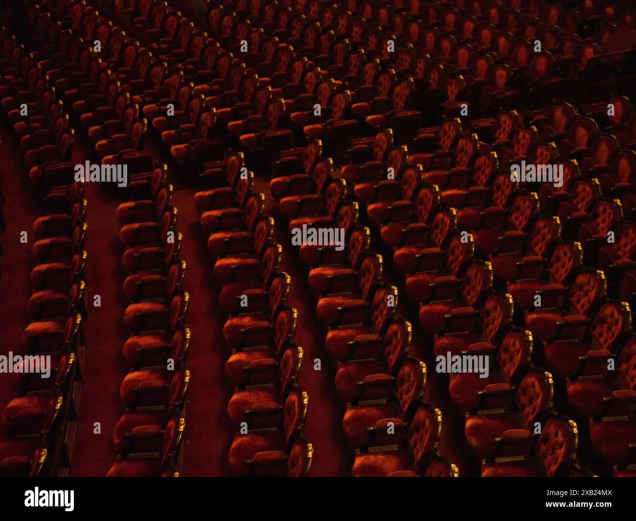 Rows of plush, red theater seats in an empty auditorium Stock Photo - Alamy