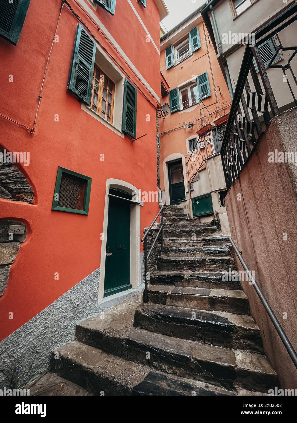 Stairs of colorful narrow street in Vernazza, Cinque Terre, Italy Stock Photo - Alamy