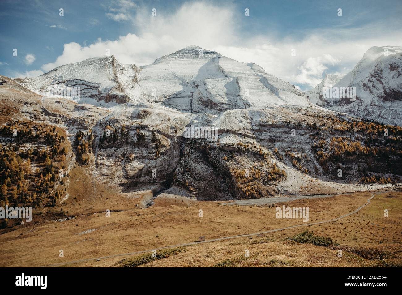 Swiss mountains in Sunnbüel Kandersteg fall with sunlit snow peaks ...