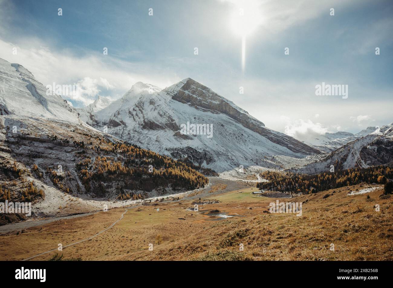 Swiss mountains in Sunnbüel Kandersteg in fall with sunlit snow peaks ...