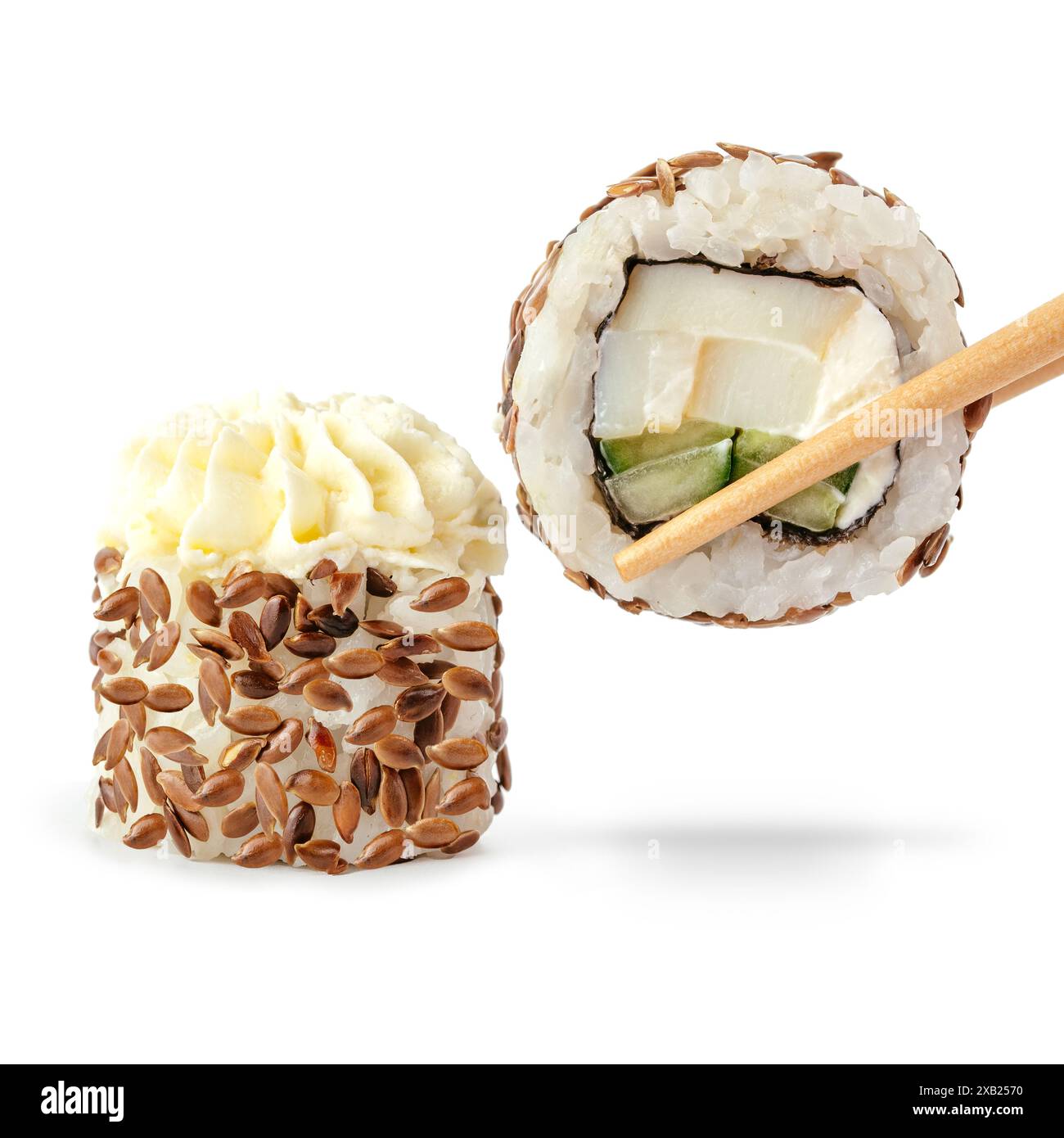 Asian sushi rolls with flax seeds Stock Photo - Alamy