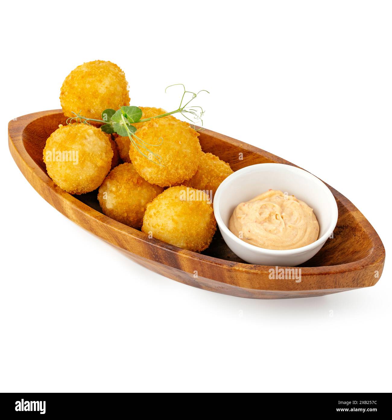 fried cheese balls with sauce on a plate. isolated white backgro Stock ...