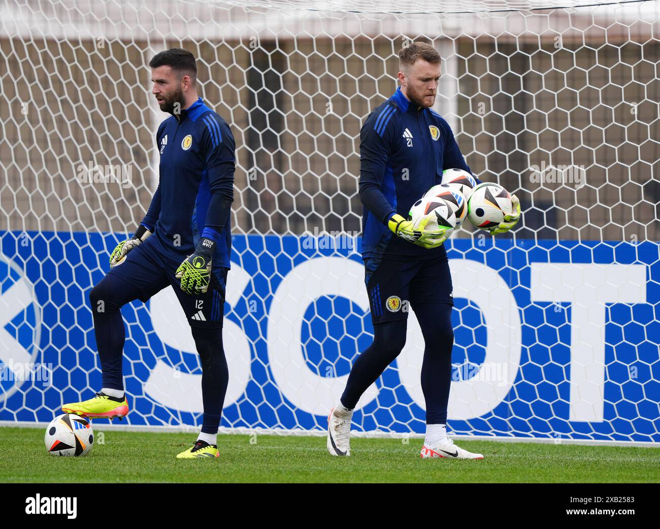 Scotland goalkeepers Liam Kelly (left) and Zander Clark during a ...