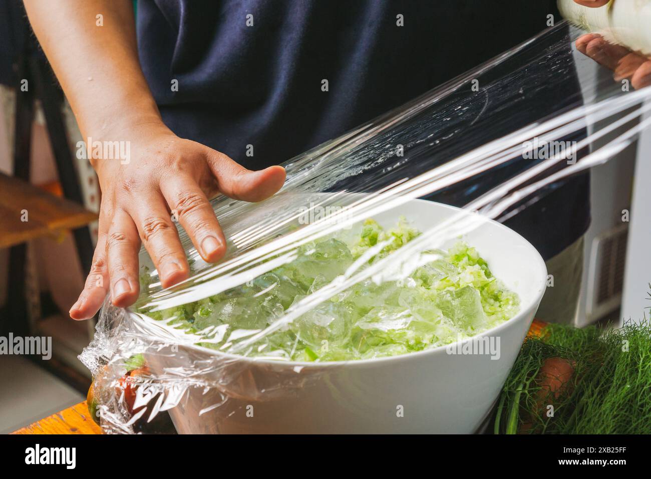 quick pickling process, wrapping with plastic wrap sweet pickle relish ...