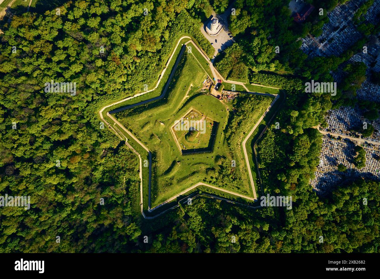 Aerial view of Prusy Fort in Nysa city on clear day, Star-shaped ...