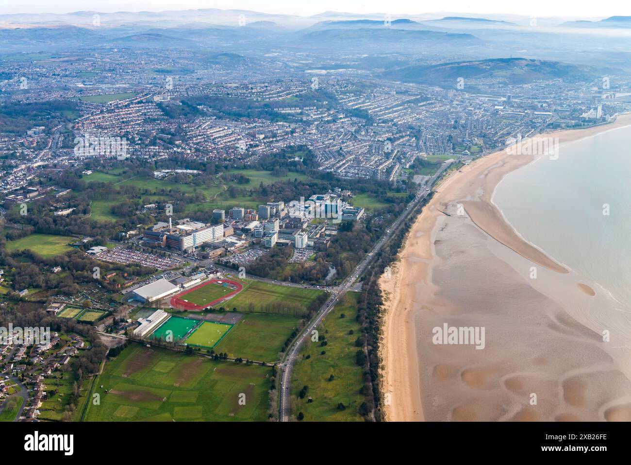 Aerial photography over South Wales. Swansea, Singleton Hospital, The ...