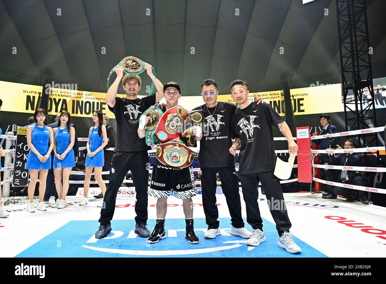 Japan's Naoya Inoue, second left, poses with his cousin Koki Inoue ...