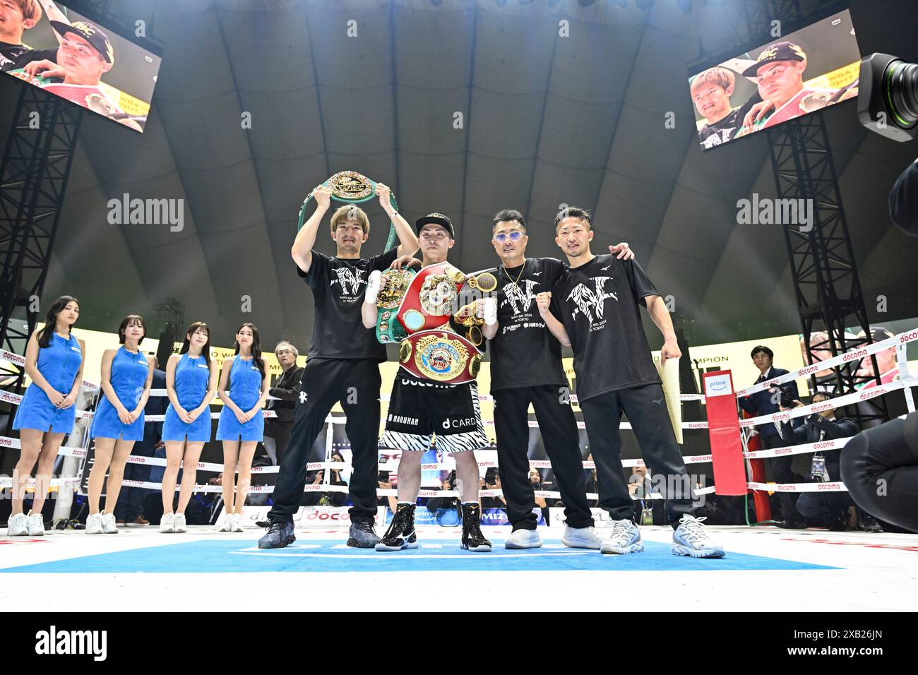 Japan's Naoya Inoue, second left, poses with his cousin Koki Inoue ...