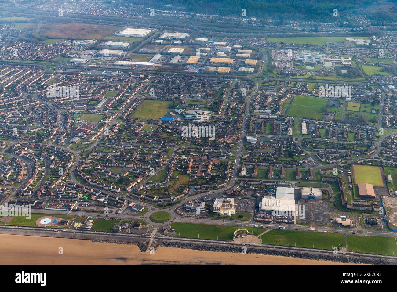 Aerial photography over South Wales. Sandfields housing estate, Port ...