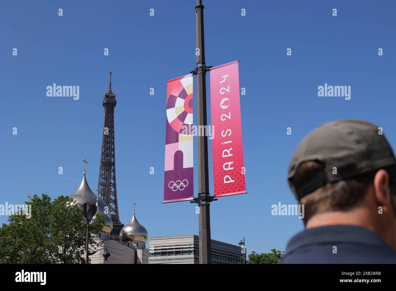 pic shows:Olympics sign with Eiffel Tower in background. As the city ...