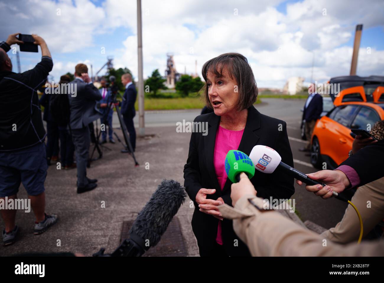 Shadow Welsh secretary Jo Stevens speaks to the media during a visit to ...