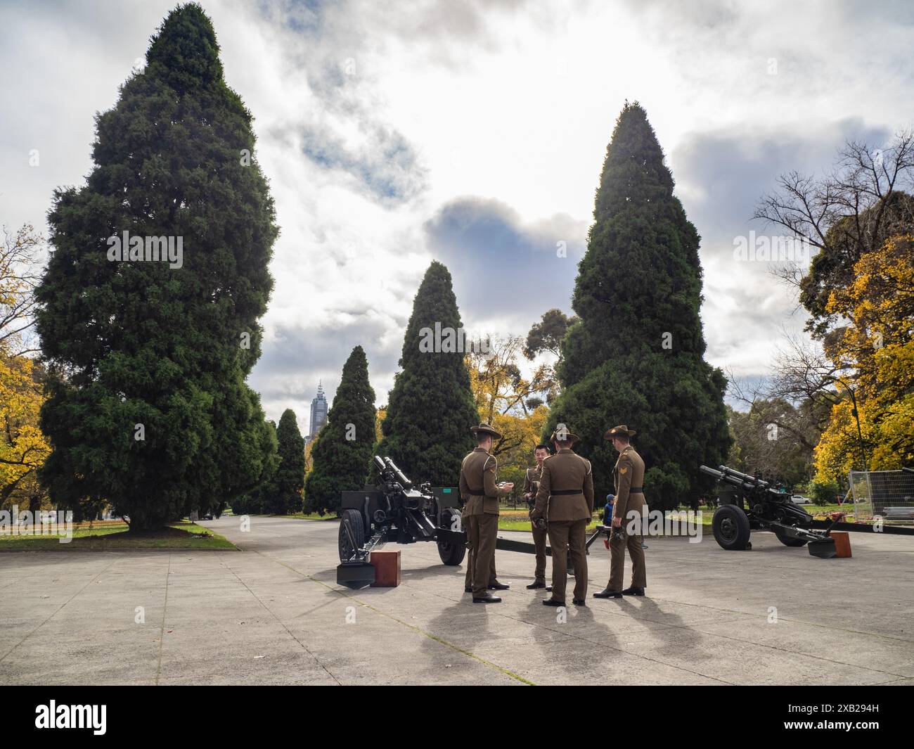 Army Reservists are seen at the Shrine of Remembrance forecourt for the ...
