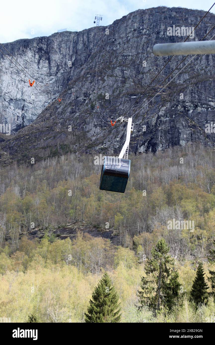 The cable car from the port of Olden in Nordfjord. This view is via the ...
