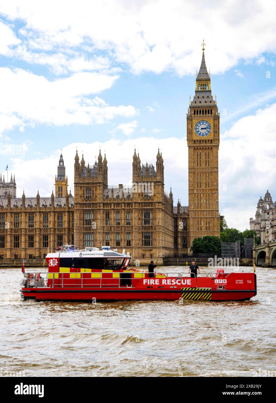One of the two Fire Rescue boats on the Thames by the Houses of ...