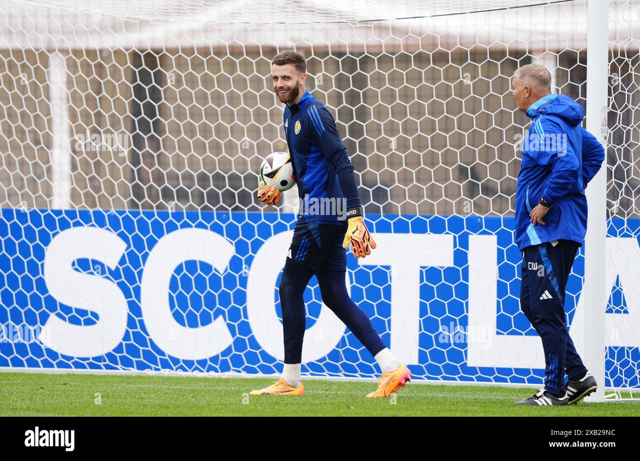 Scotland goalkeeper Angus Gunn during a training session at Stadion am ...