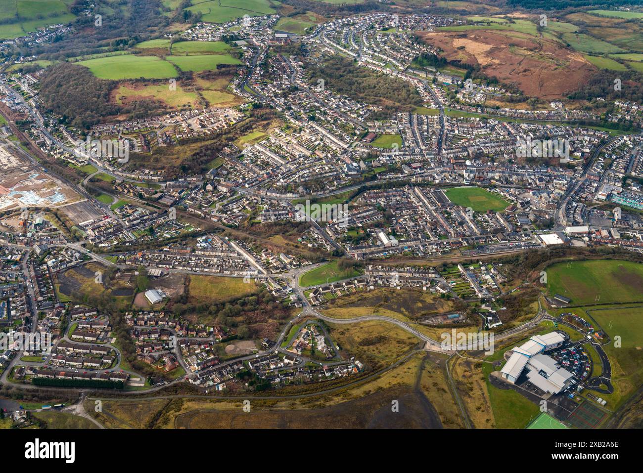 Aerial photography over South Wales. Maesteg. Wales, UK. 13/4/16 Stock ...