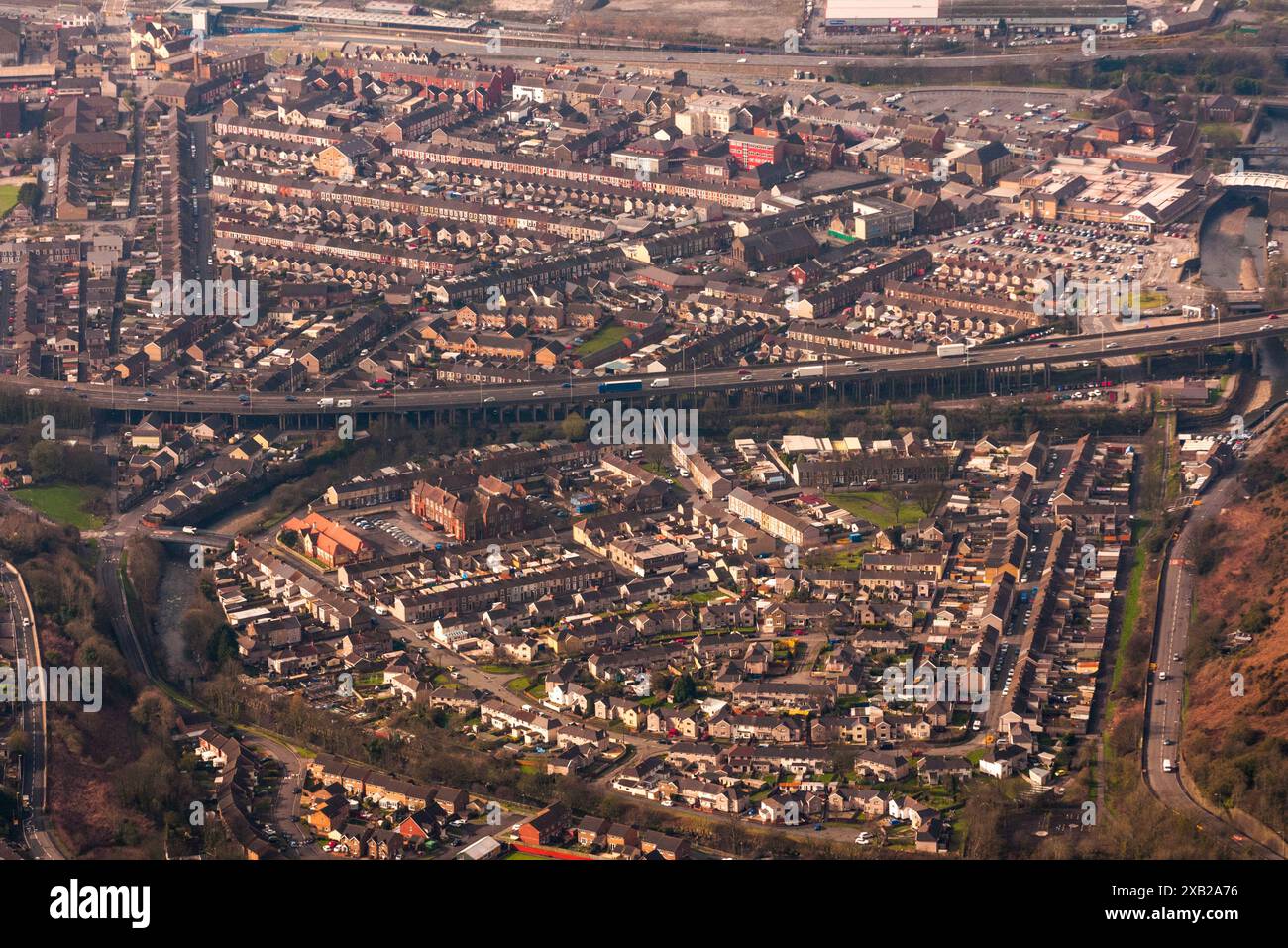 Aerial photography over South Wales. Port Talbot town centre and M4 ...
