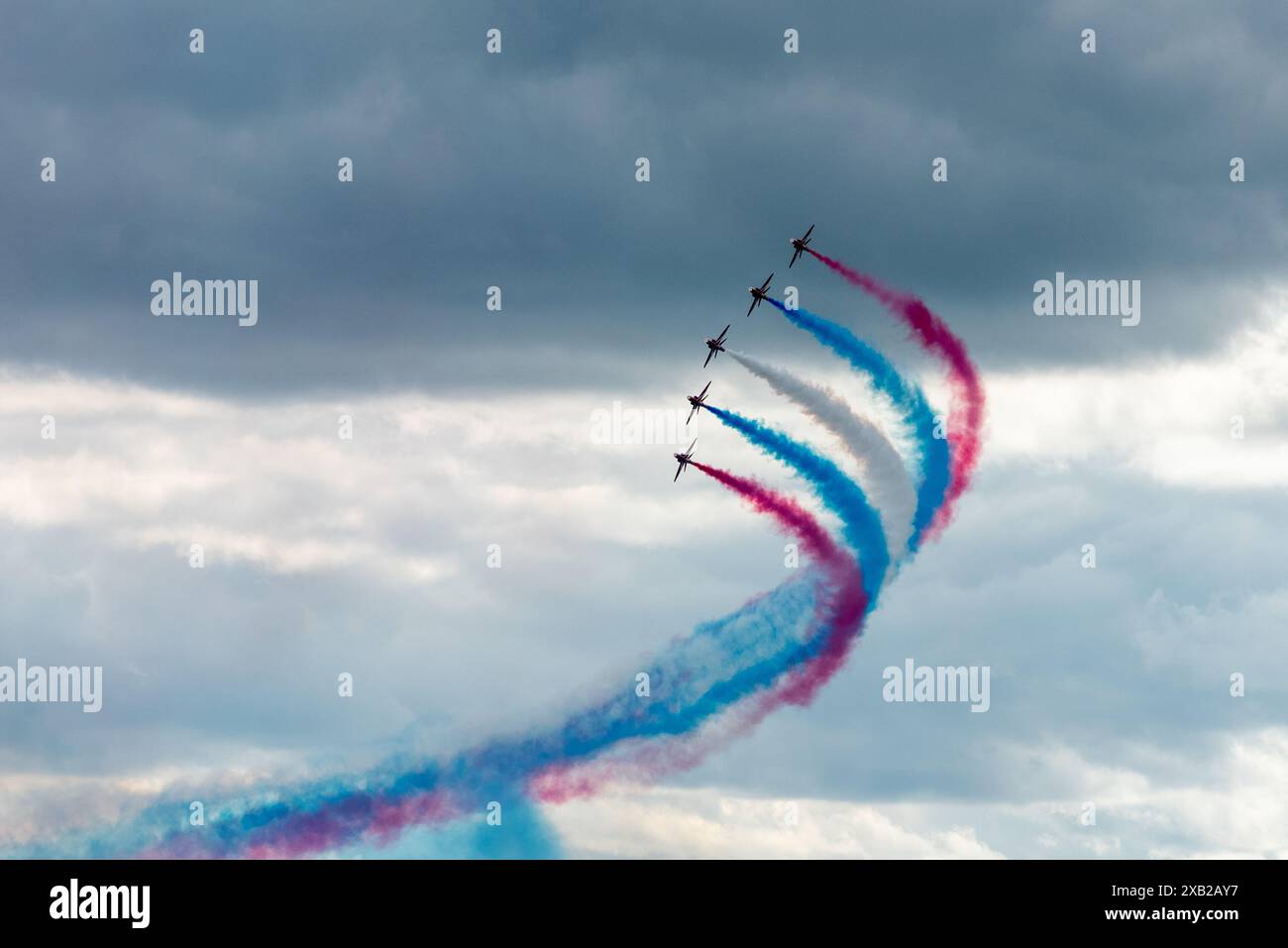 Red Arrows display team flying with coloured smoke over Portsmouth for ...