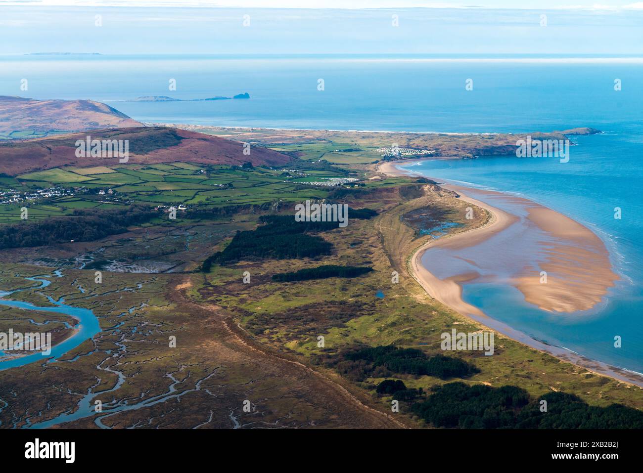 Aerial photography over South Wales. The Gower and Worms Head beyond.13/4/16 Stock Photo - Alamy