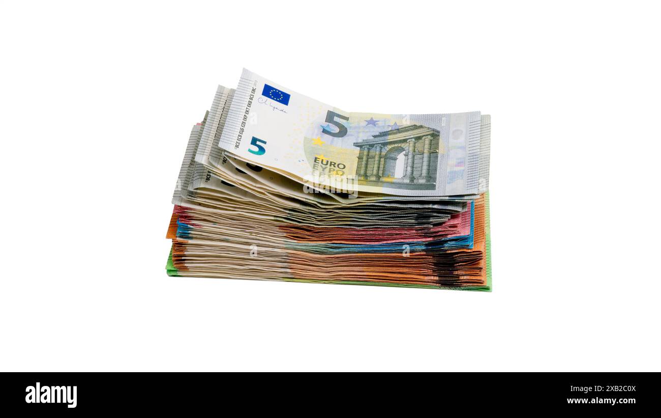 Pile of euro banknotes - official currency of a large number of ...