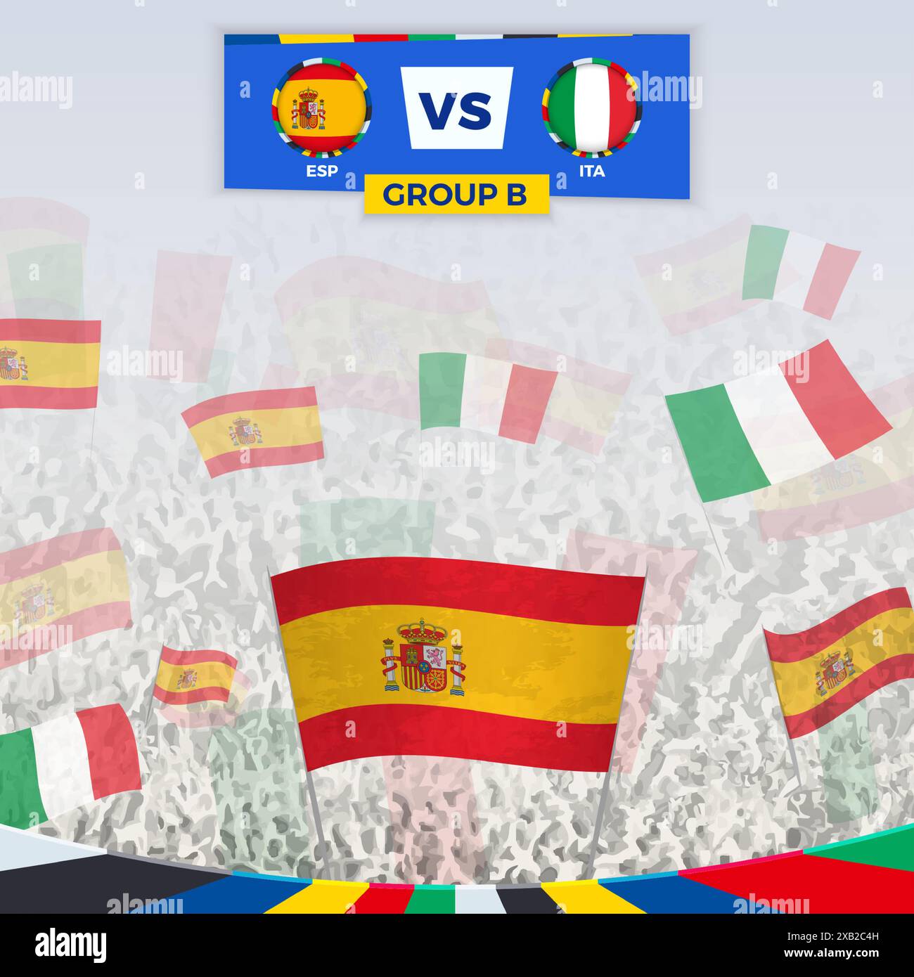 Football fans cheering with flags for the match between Spain and Italy ...