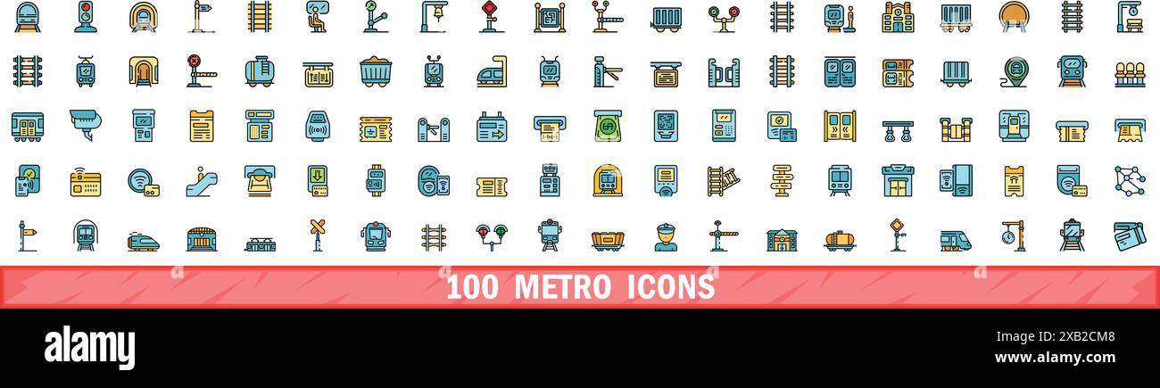 100 metro icons set. Color line set of metro vector icons thin line ...