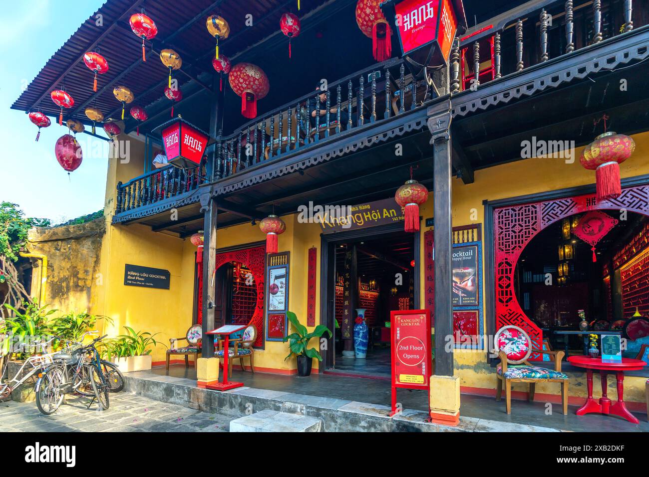 Old buildings in Hoi An town, Buildings redecorated as restaurants or ...