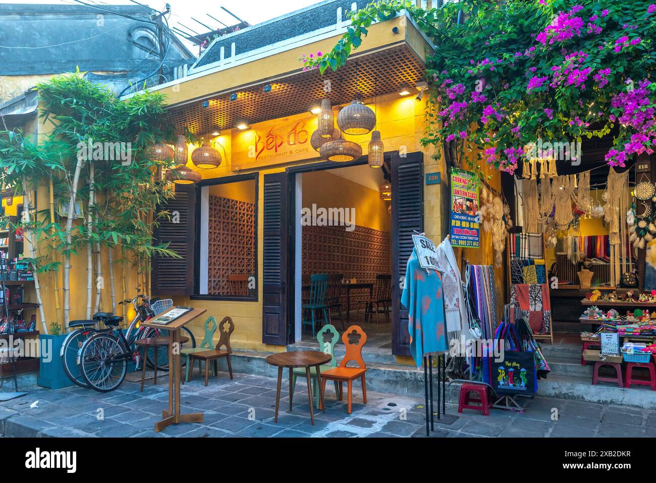 Old buildings in Hoi An town, Buildings redecorated as restaurants or ...