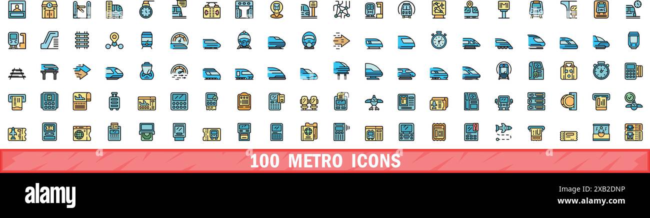 100 metro icons set. Color line set of metro vector icons thin line ...