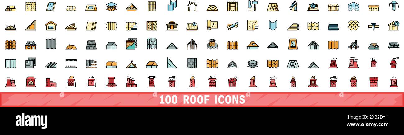 100 roof icons set. Color line set of roof vector icons thin line color flat on white Stock ...