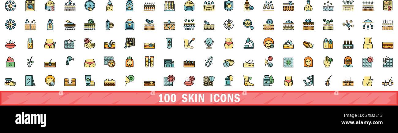 100 skin icons set. Color line set of skin vector icons thin line color ...
