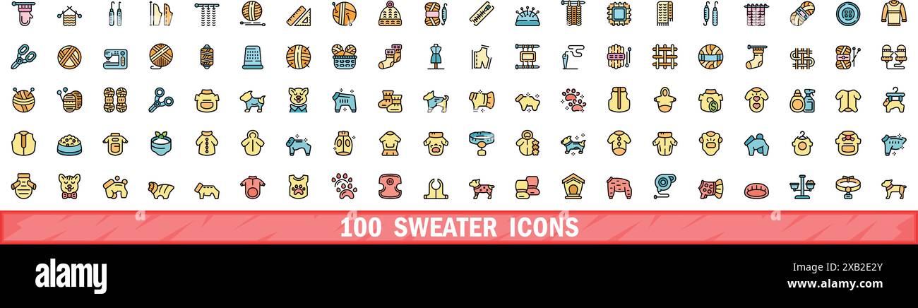 100 sweater icons set. Color line set of sweater vector icons thin line ...