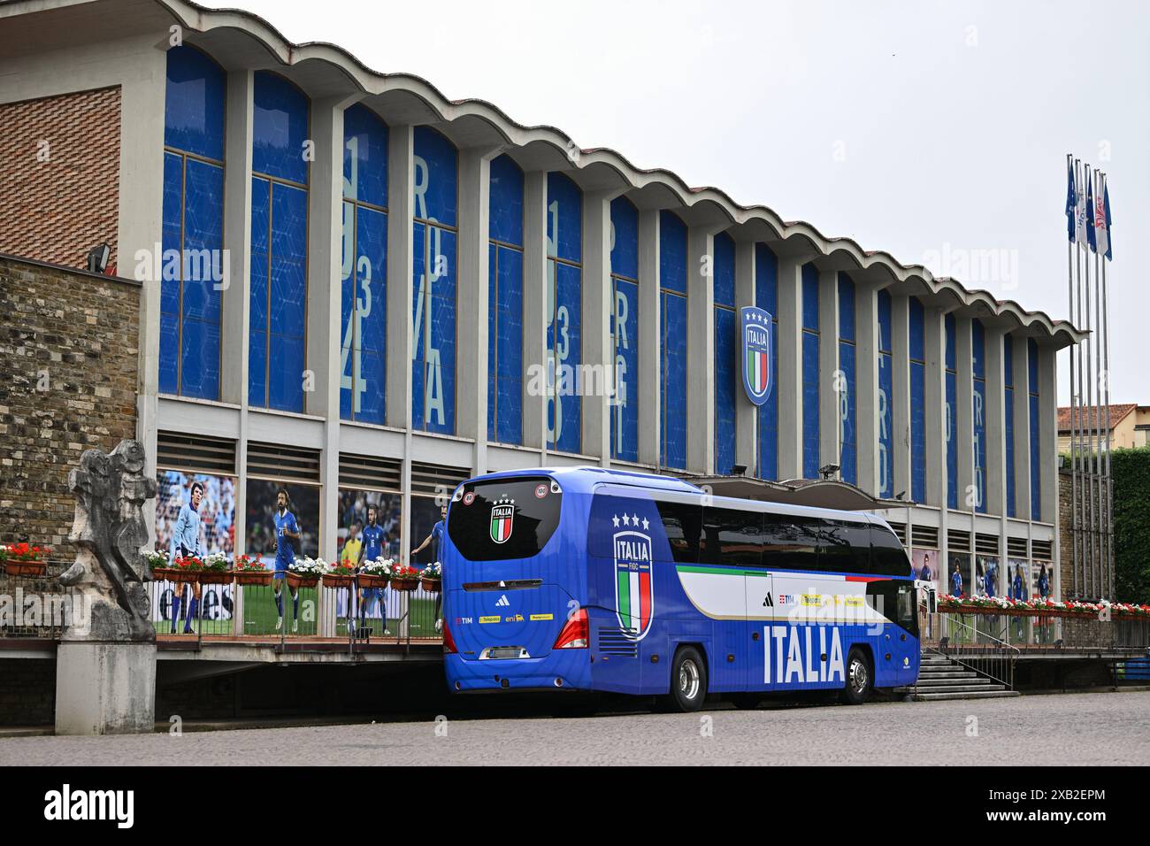 Florence, Italy. 08th June, 2024. Official bus of Italy during Italy ...