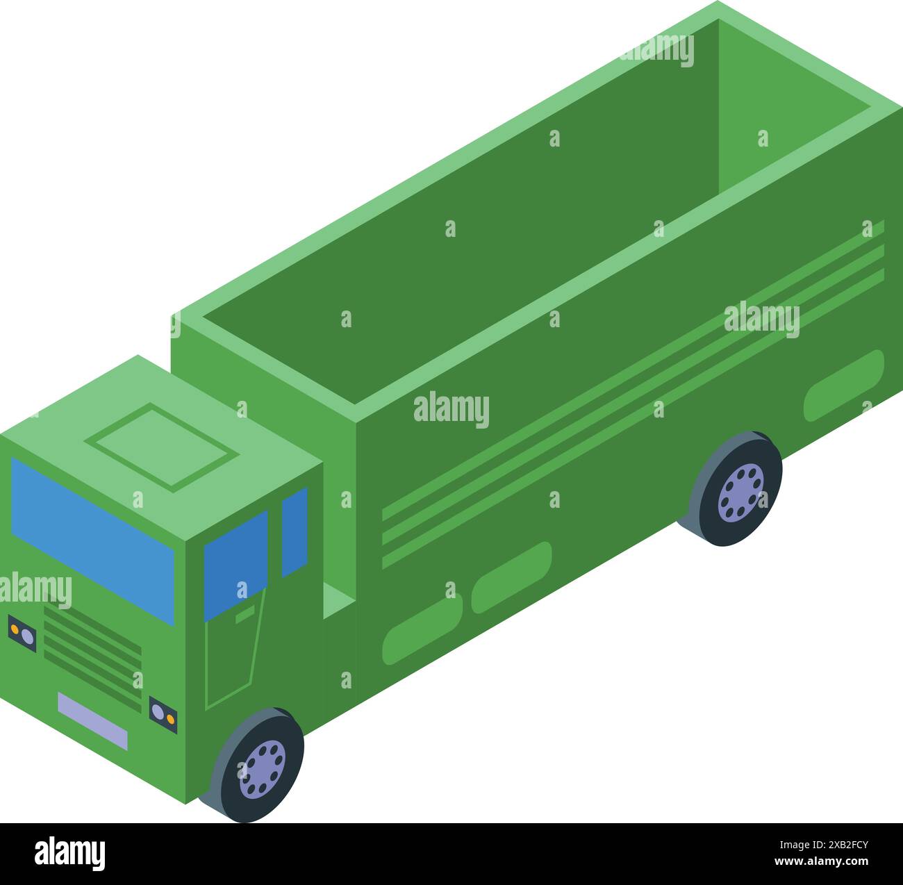 Green cargo delivery truck shown in an isometric view with an empty ...