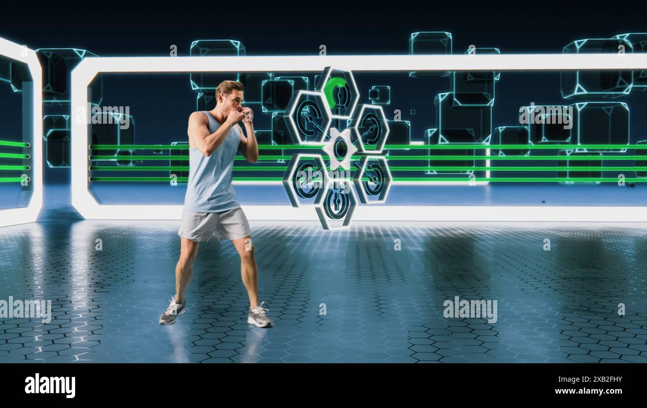 Virtual Reality Shadow Boxer Video Game. In Metaverse Fit Caucasian Man ...