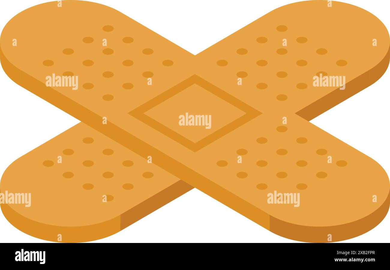 Two beige adhesive bandages are forming a cross shape, providing ...