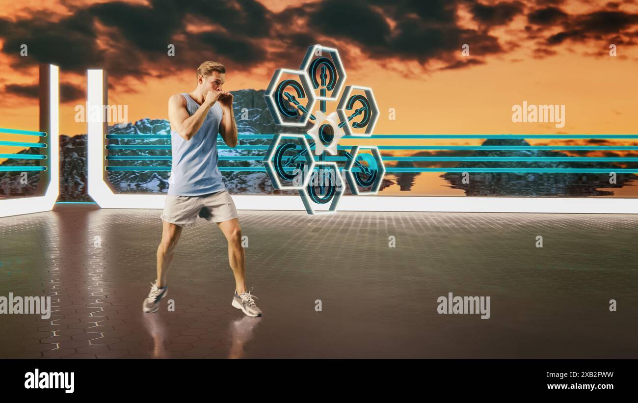 Virtual Reality Shadow Boxer Video Game Cool Environment. In Metaverse ...