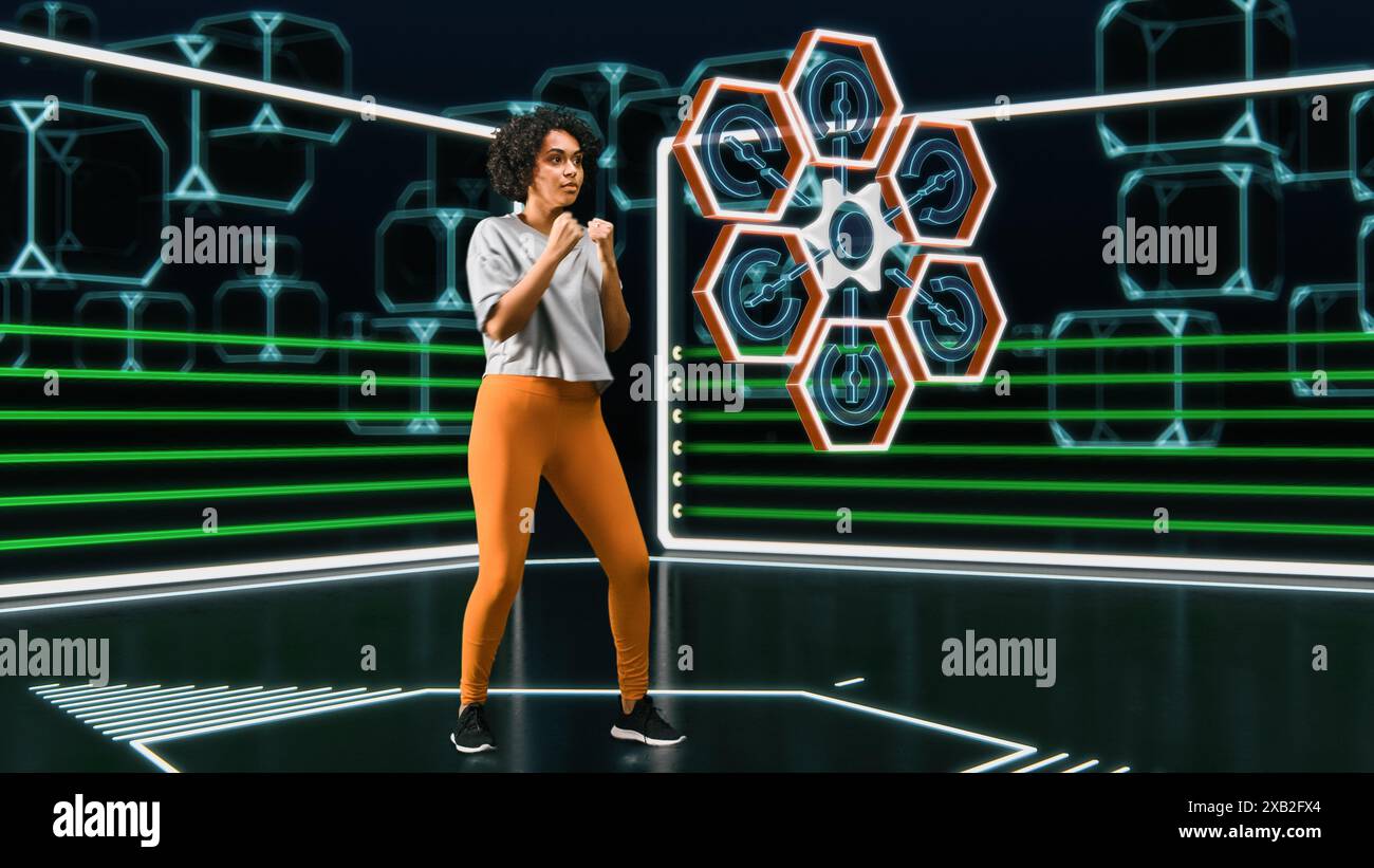Virtual Reality Female Boxer Video Game. In Metaverse Fit Black Woman ...