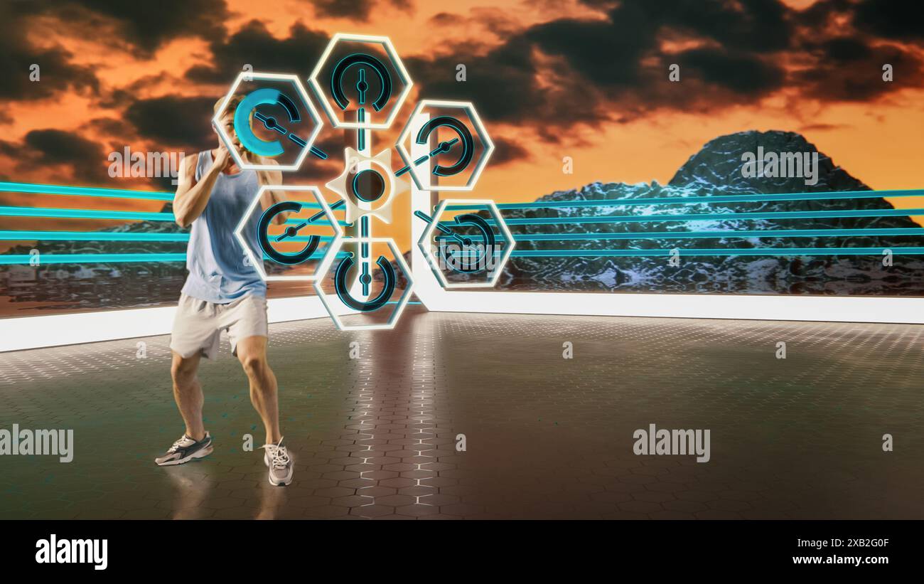 Virtual Reality Shadow Boxer Video Game Cool Environment. In Metaverse ...