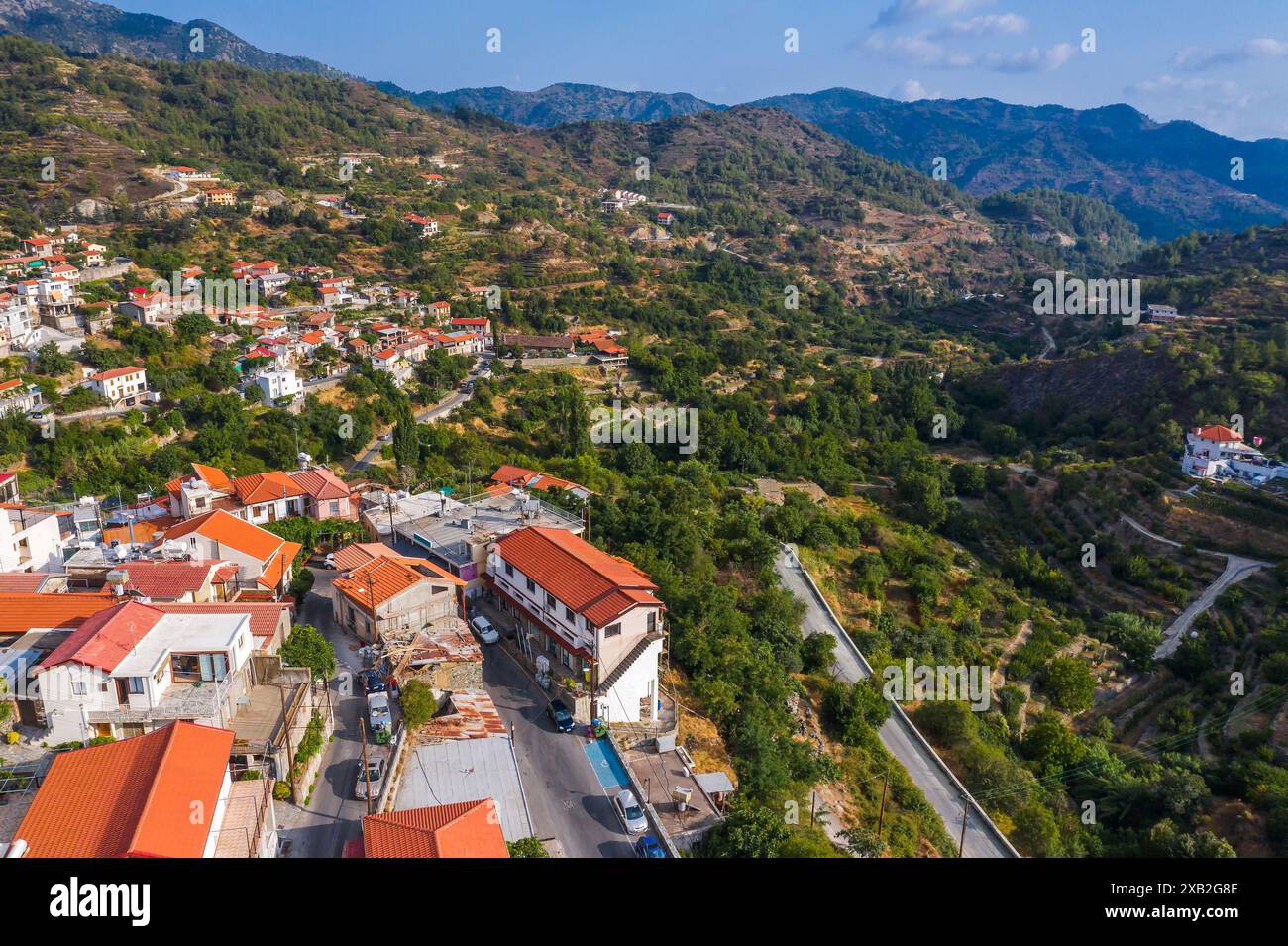 Aerial view of mountainous village of Agros. Limassol District, Cyprus ...