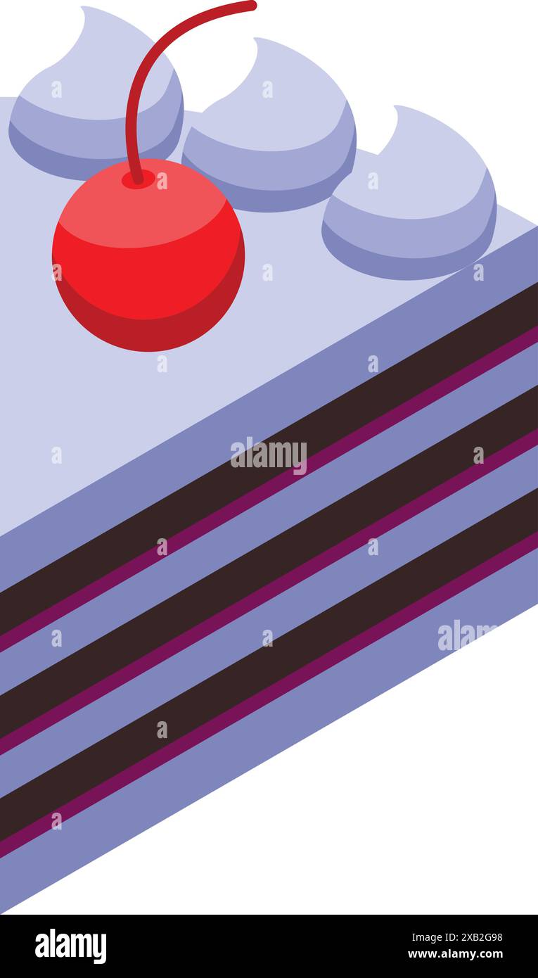 Slice of layered cake with chocolate and cream, topped with a cherry ...