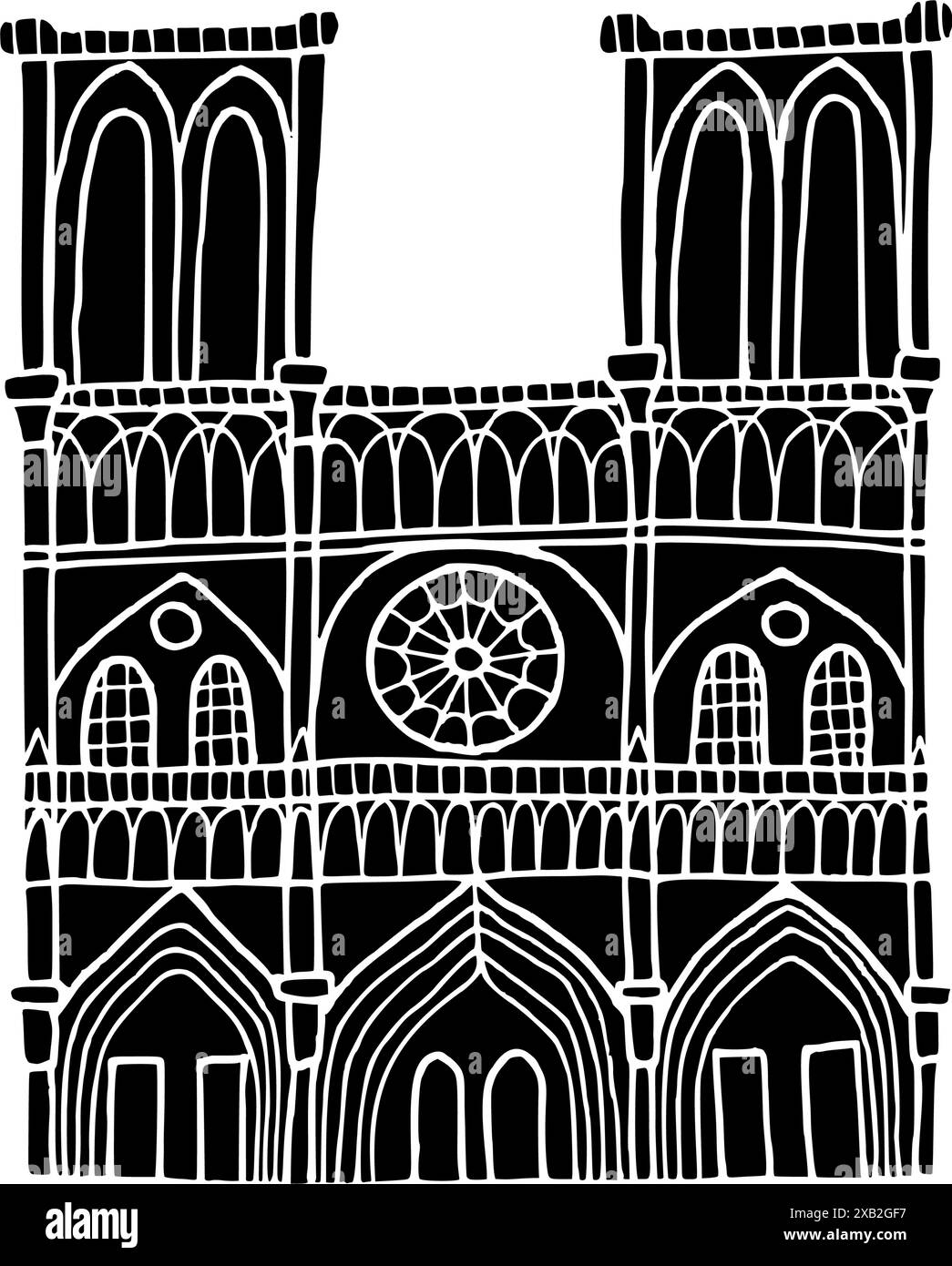 Silhouette of Notre Dame de Paris vector hand drawn illustration ...
