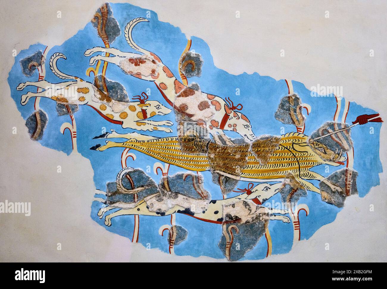 The TIRYNS wall paintings. A representation of a hunting scene, a boar ...