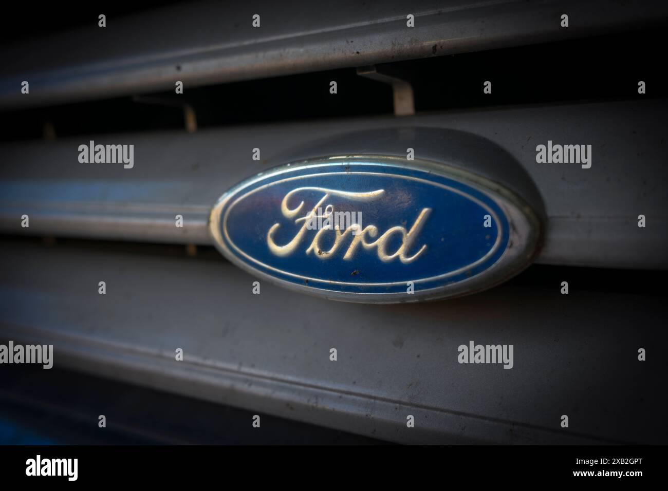 The Ford logo is seen on a classice Ford Cortina car in Warsaw, Poland ...