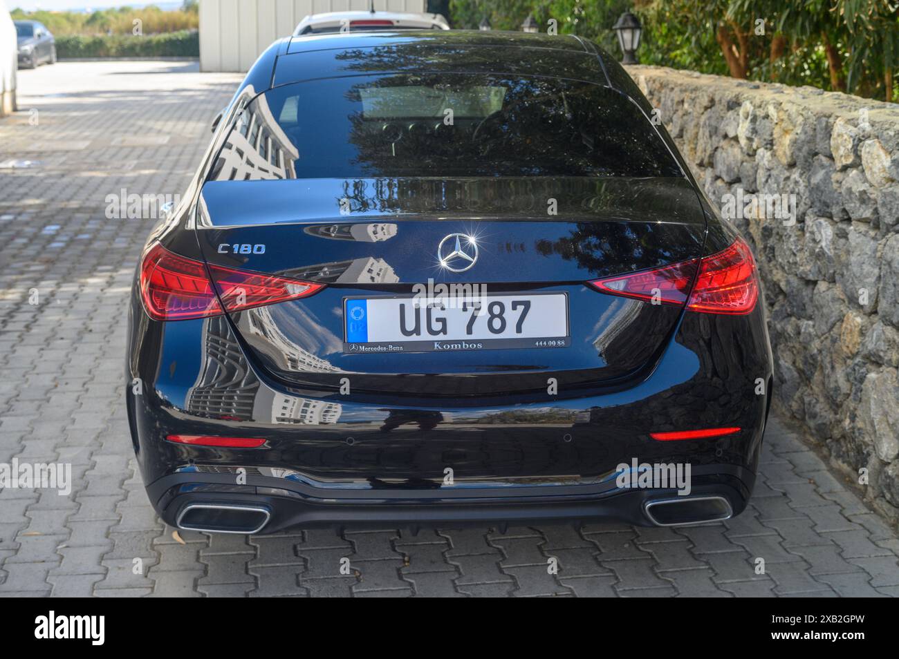 Gaziveren Cyprus 05.27.2024 - black Mercedes rear view in the parking ...