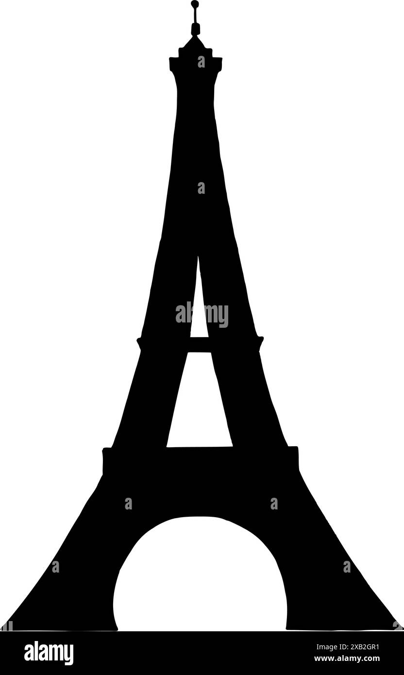 Black silhouette of Eiffel Tower vector hand drawn illustration. Symbol ...