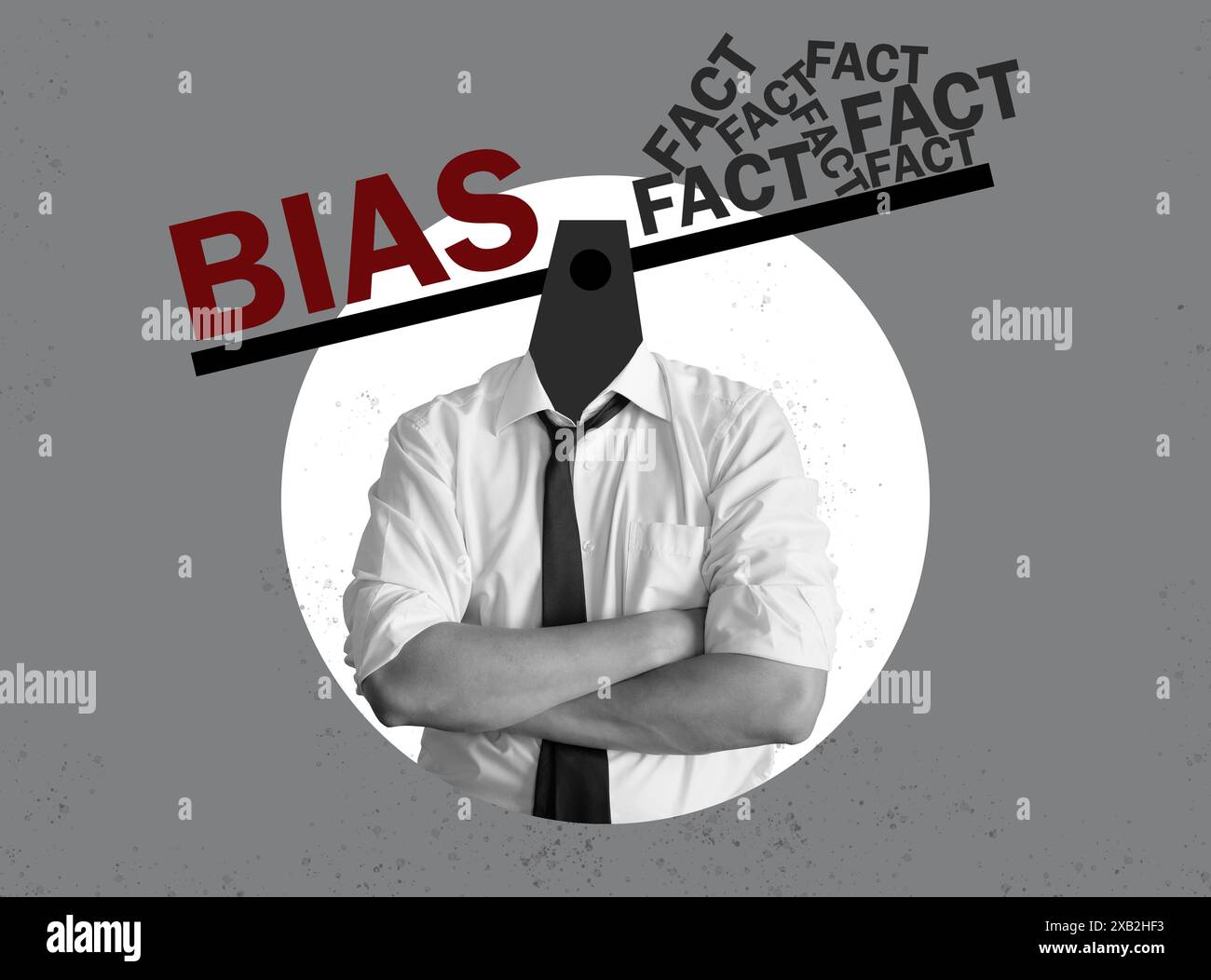 Bias and facts concept. An unrecognizable man with scales instead of a ...