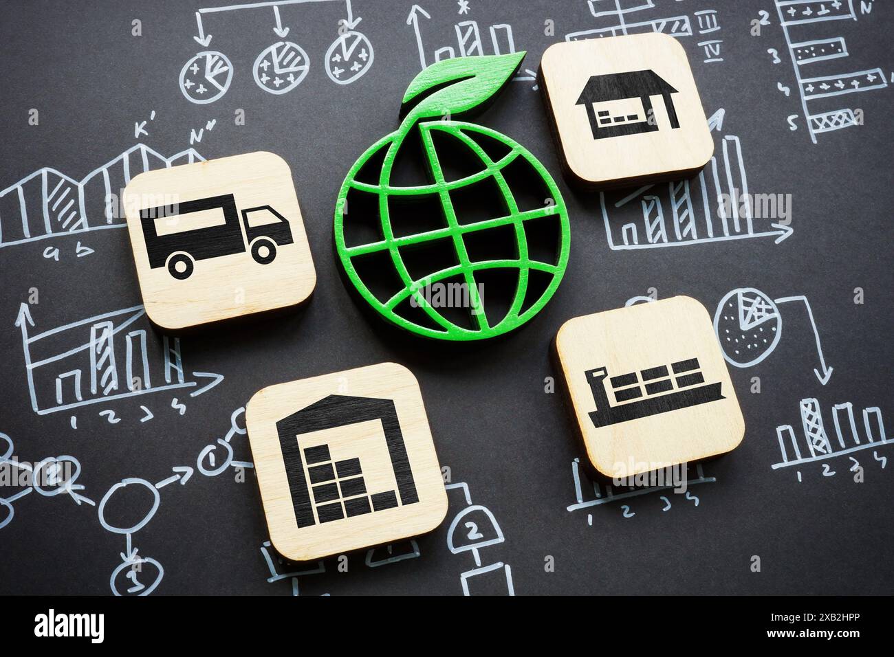 Cubes with symbols of supply chain management and Sustainability Stock ...