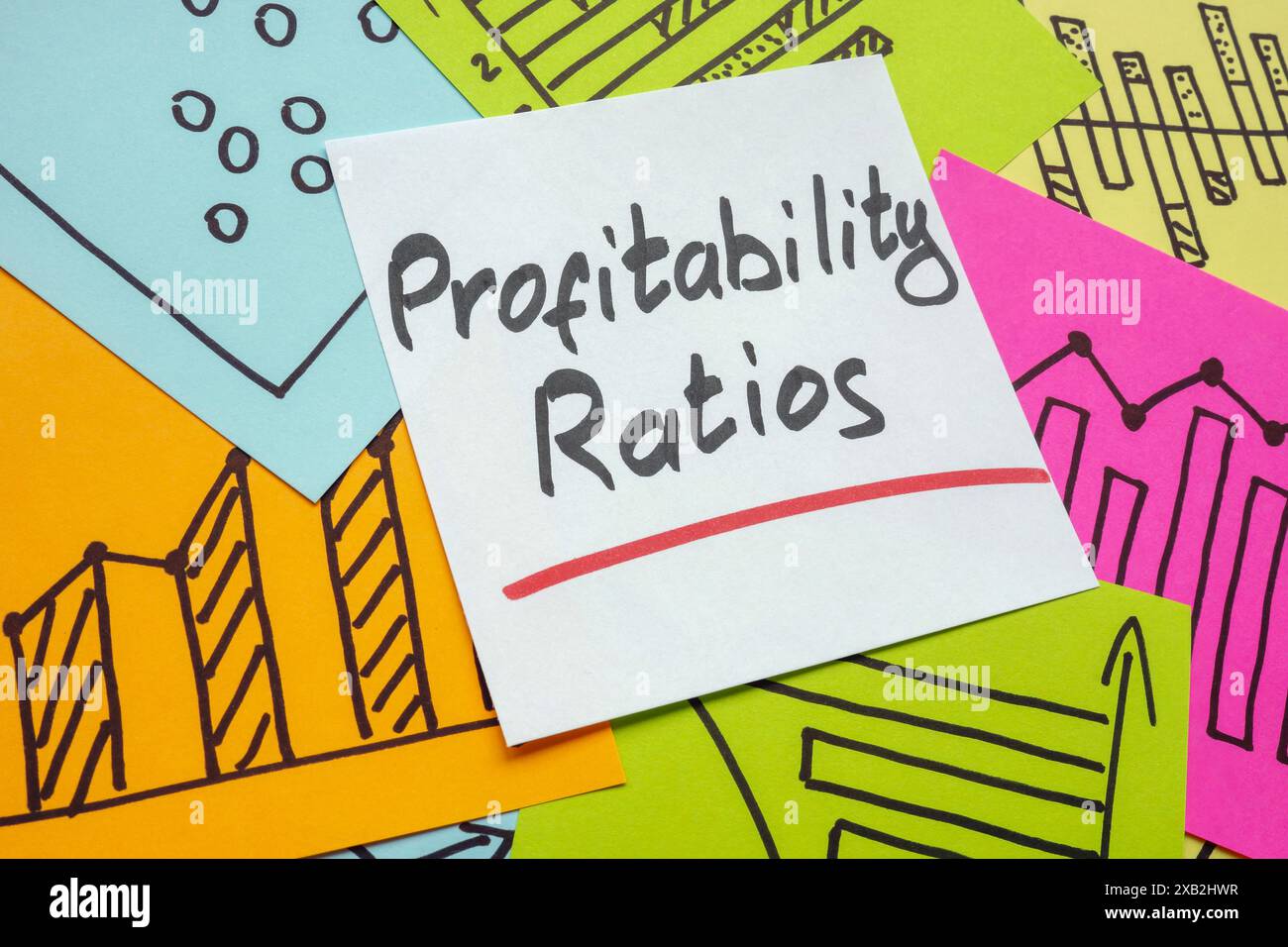 Memo sticks with charts about profitability rates Stock Photo - Alamy