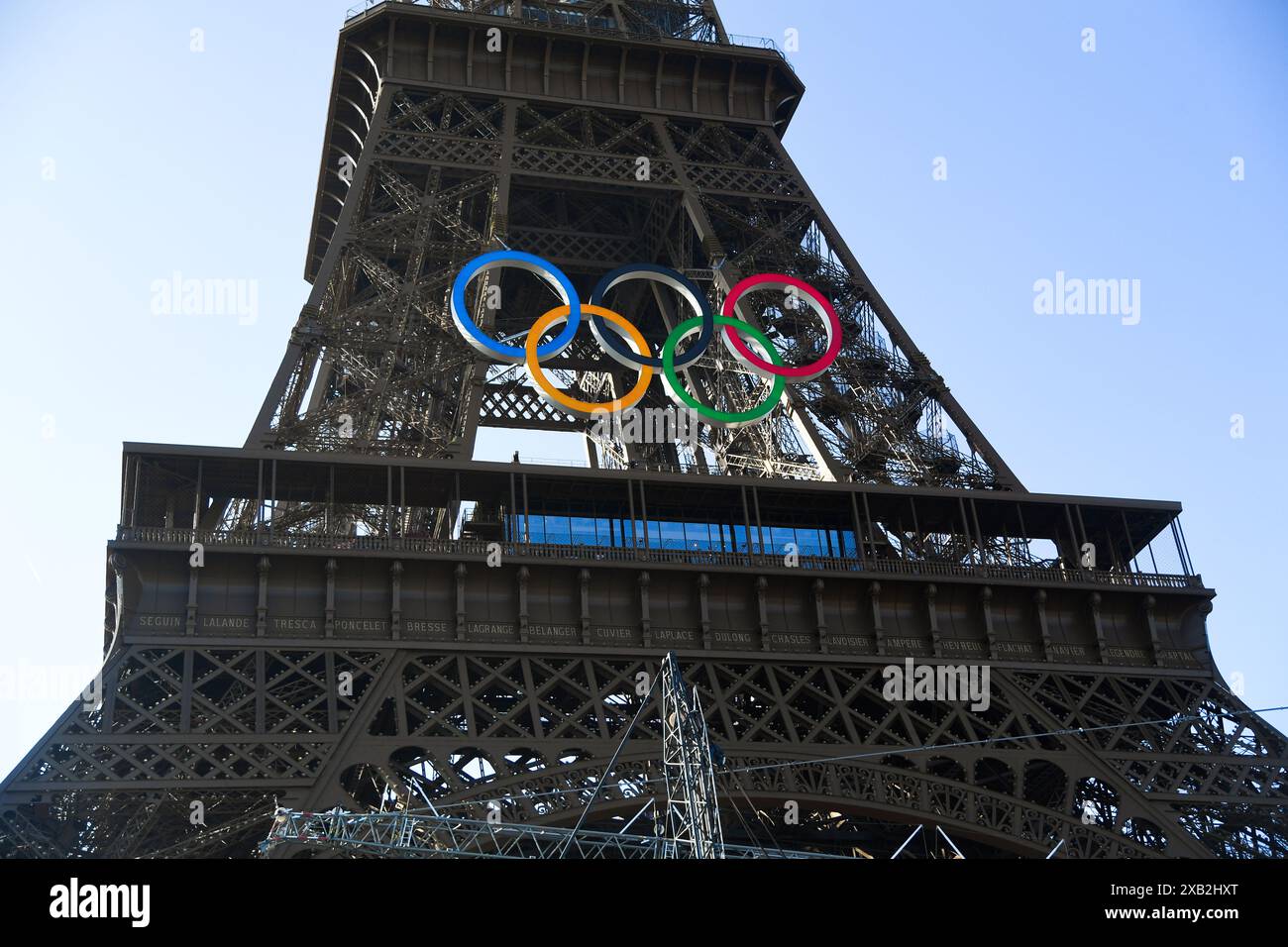 The logo of the Olympic games, the five Olympic Rings, is installed on ...